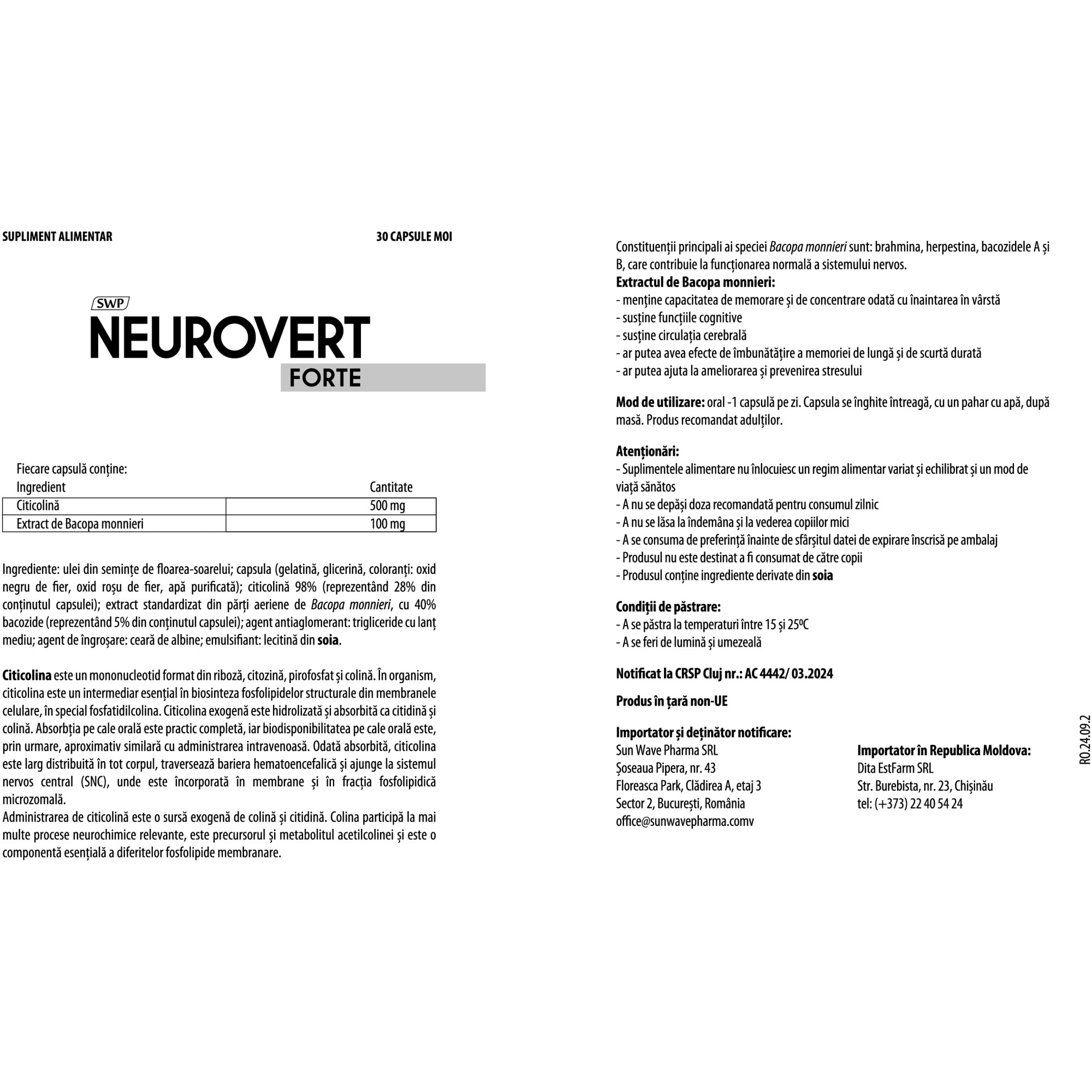 Neurovert Forte, Sun Wave Pharma, Extract de Bacopa monieri pentru ...