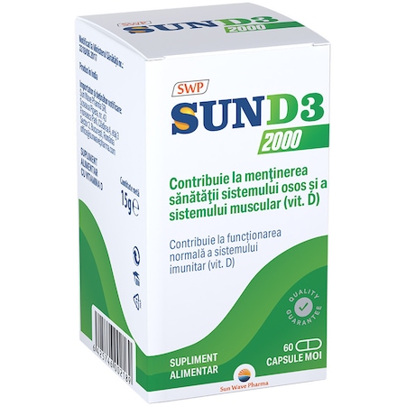 Sun D3, Sun Wave Pharma, Vitamina D3 2000 UI, pentru funcționarea ...