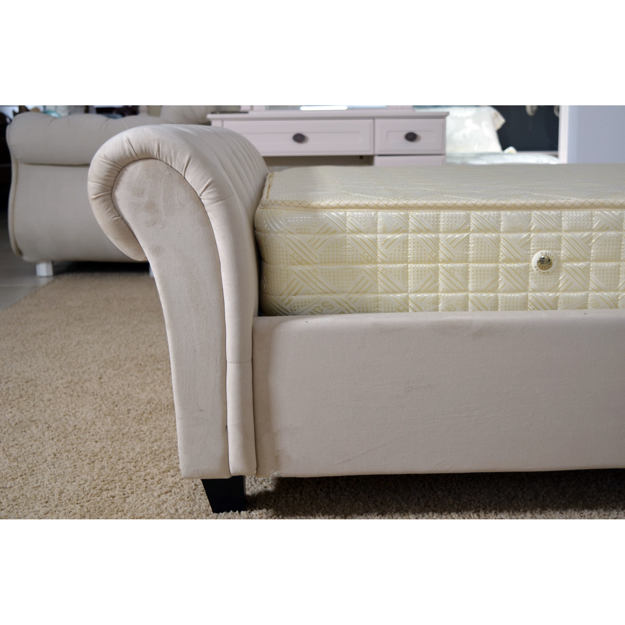 Pat Dormitor Tapitat Silver Nuanta Crem 140x200 Somiera Inclusa - eMAG.ro