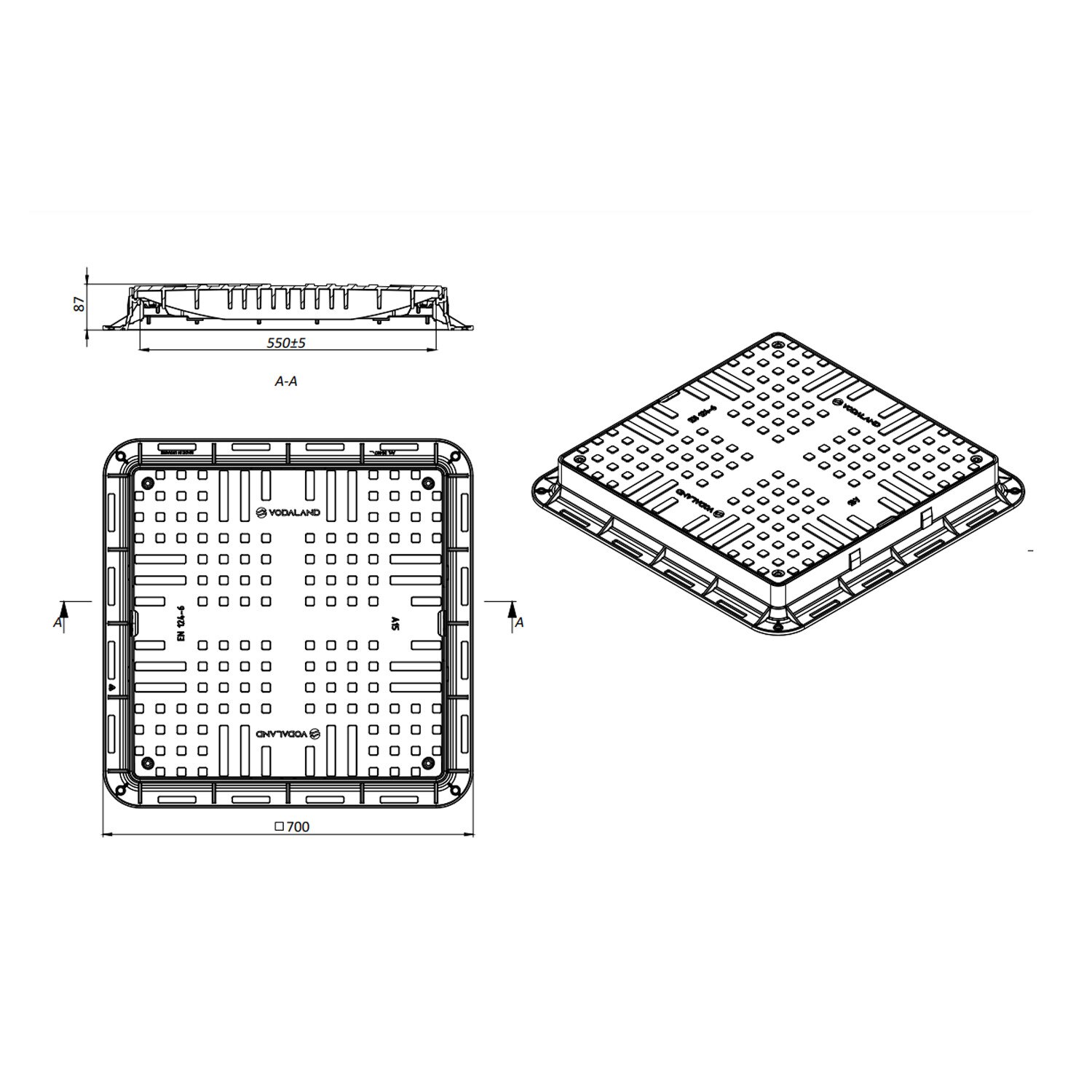 Capac Plastic Urban, VODALAND, Negru, patrat, necarosabil, 700x700 PL ...