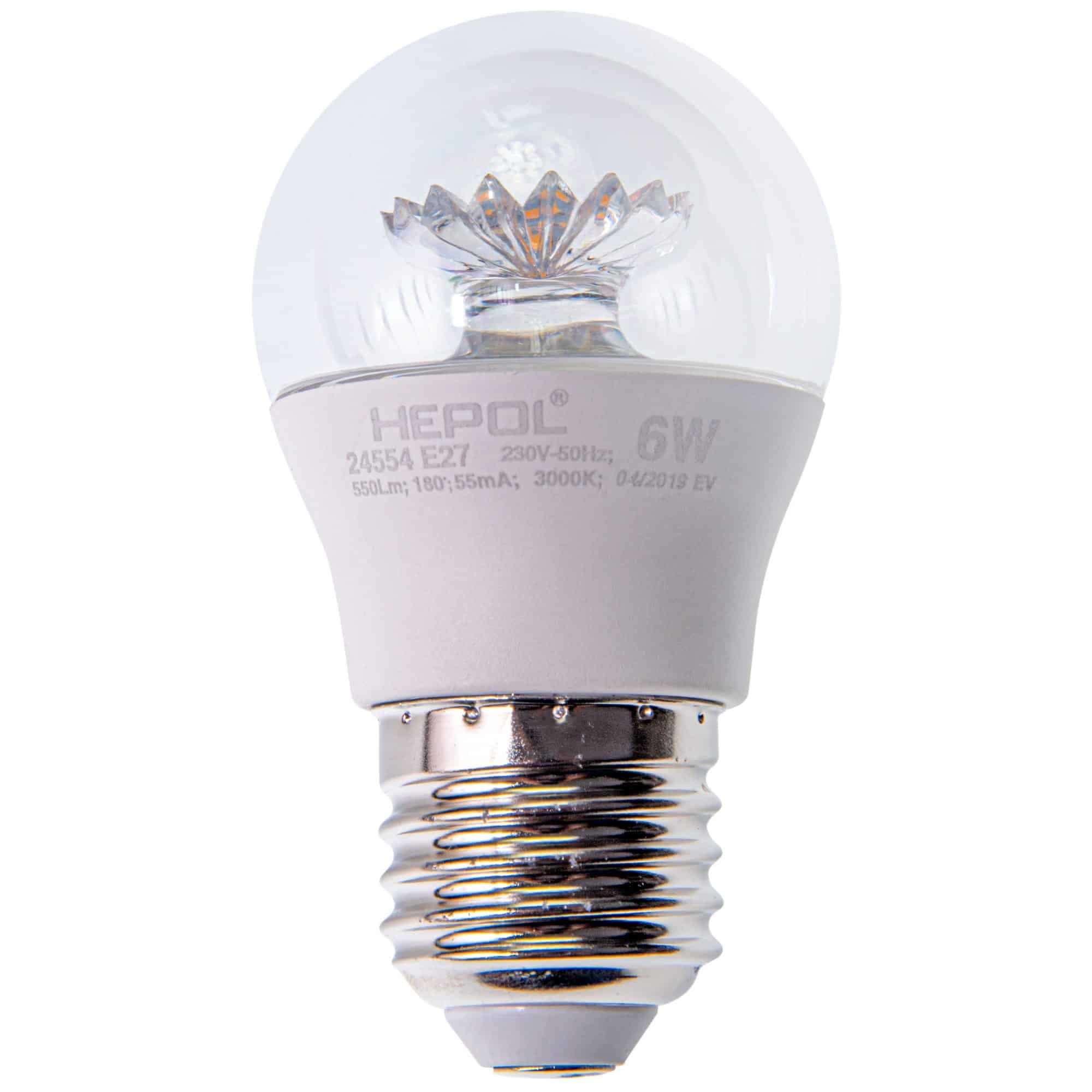 Set 5 buc. Bec LED HEPOL, forma glob, E27, 6W, 25000 ore, lumina calda ...