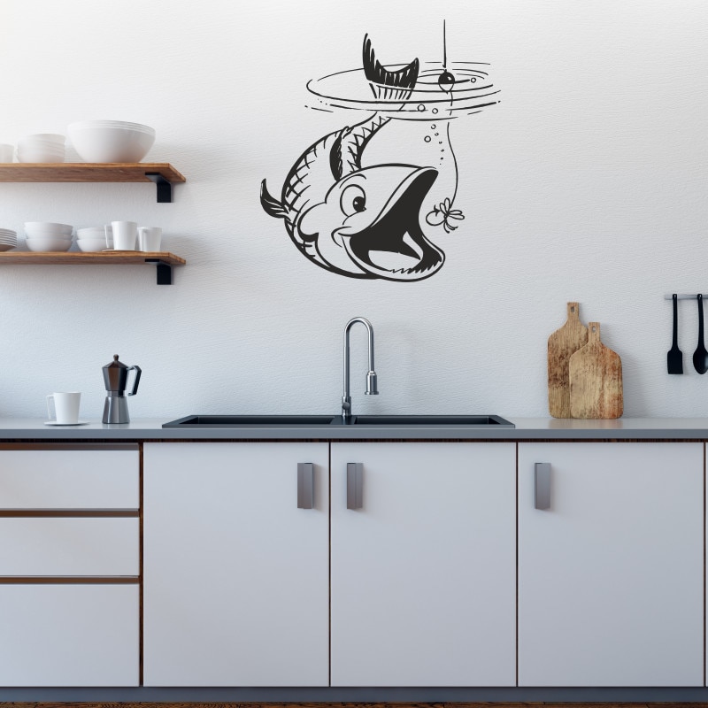 Sticker pentru pescuit, cu peste, decorativ, negru, 50 x 46 cm - eMAG.ro