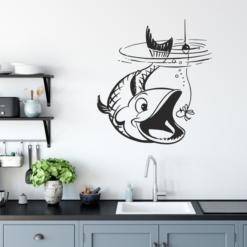 Sticker pentru pescuit, cu peste, decorativ, negru, 50 x 46 cm - eMAG.ro