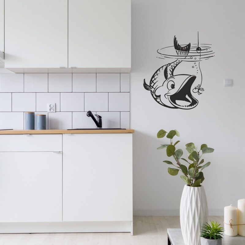 Sticker pentru pescuit, cu peste, decorativ, negru, 50 x 46 cm - eMAG.ro