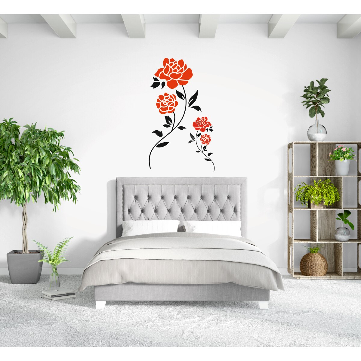 Sticker cu trandafiri rosii, decorativ, negru-rosu, 97 x 56 cm - eMAG.ro