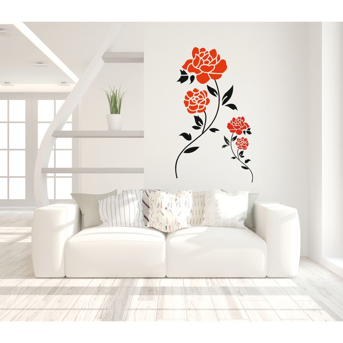 Sticker cu trandafiri rosii, decorativ, negru-rosu, 97 x 56 cm - eMAG.ro