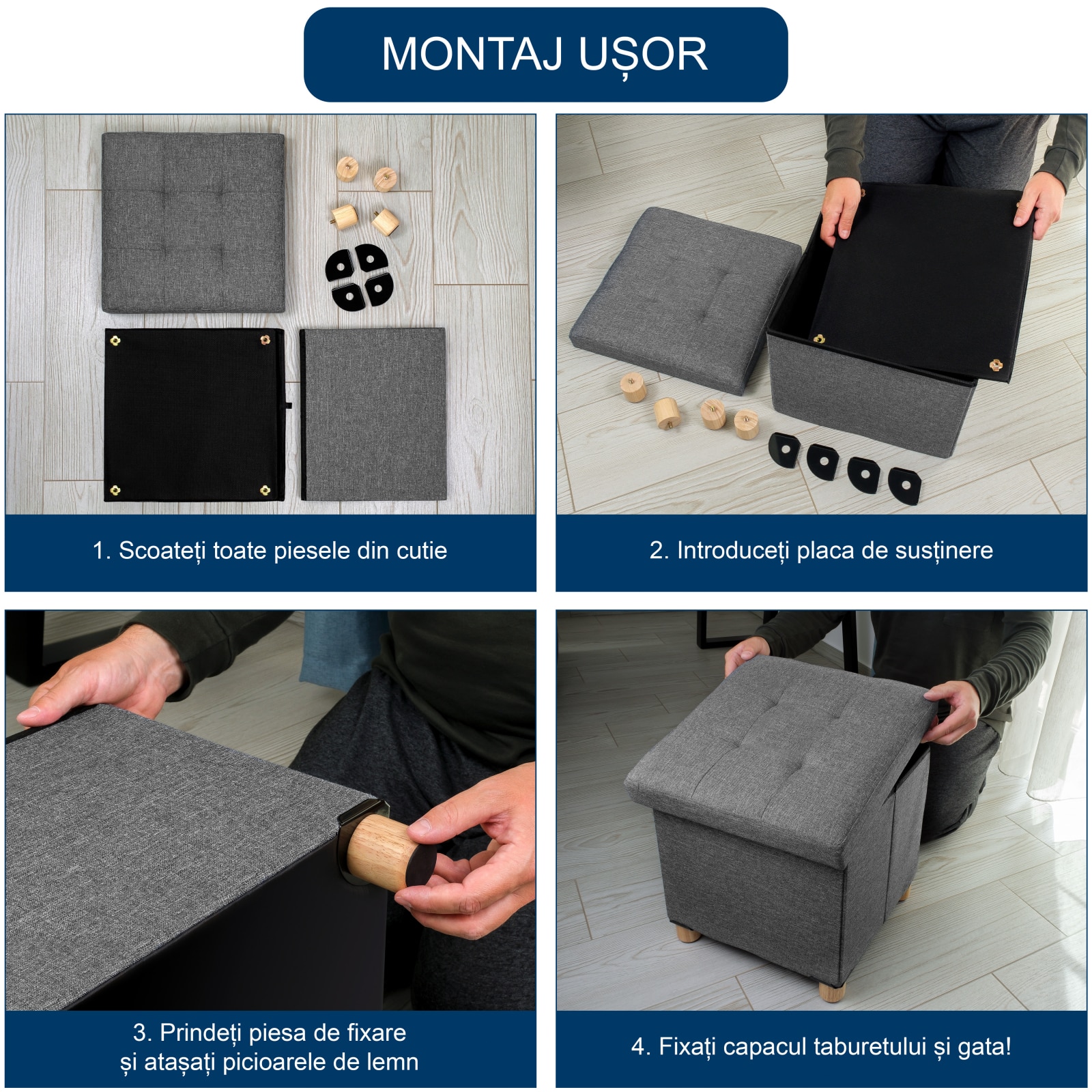 Taburet Pliabil cu Spatiu de Depozitare, FizioTab®, cu Picioare din ...