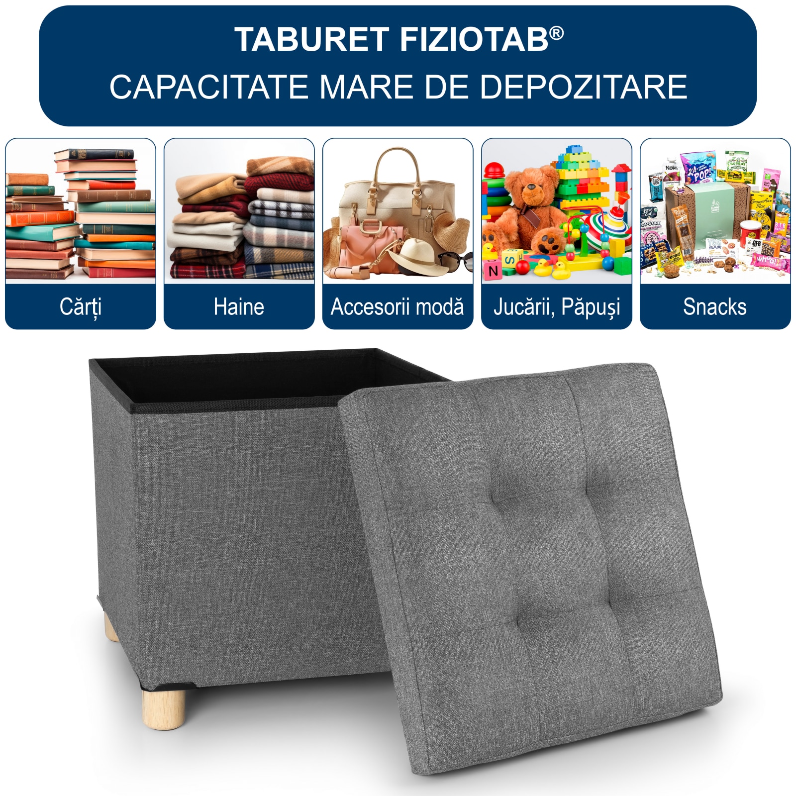Taburet Pliabil cu Spatiu de Depozitare, FizioTab®, cu Picioare din ...