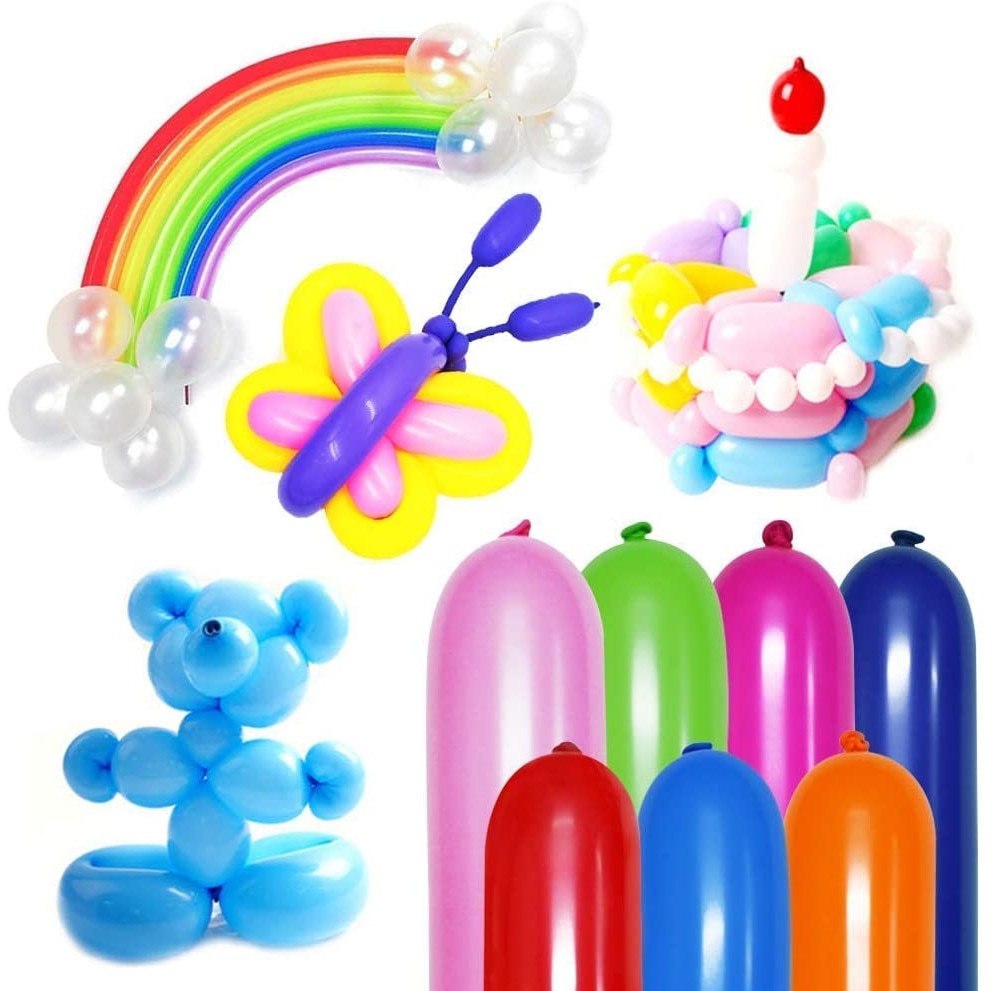 Set 100 Baloane multicolore din latex pentru modelaj + Pompa manuala ...
