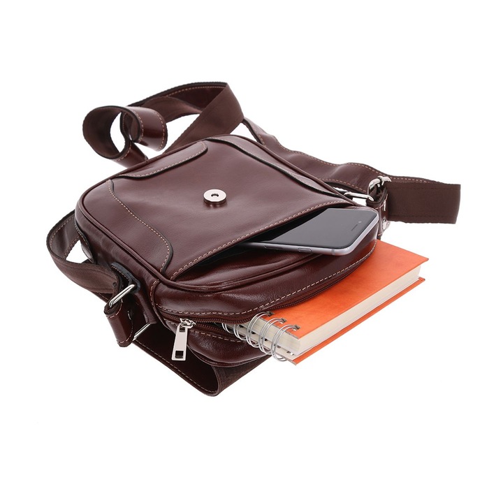 Borseta casual cu capac, din piele naturala moale maro 067, MAGAZINUL ...