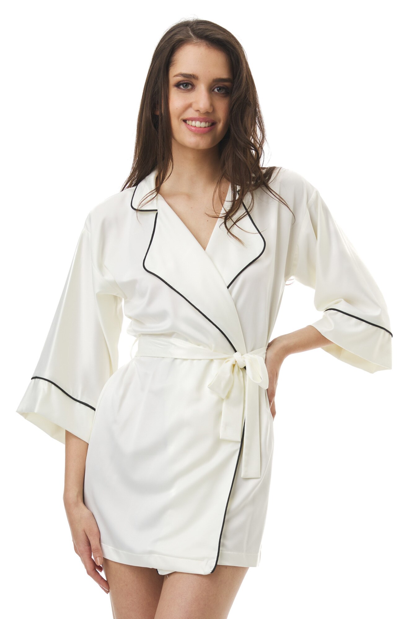 Halat En Privé din satin de matase, Model Roua, Ivoir, M - eMAG.ro