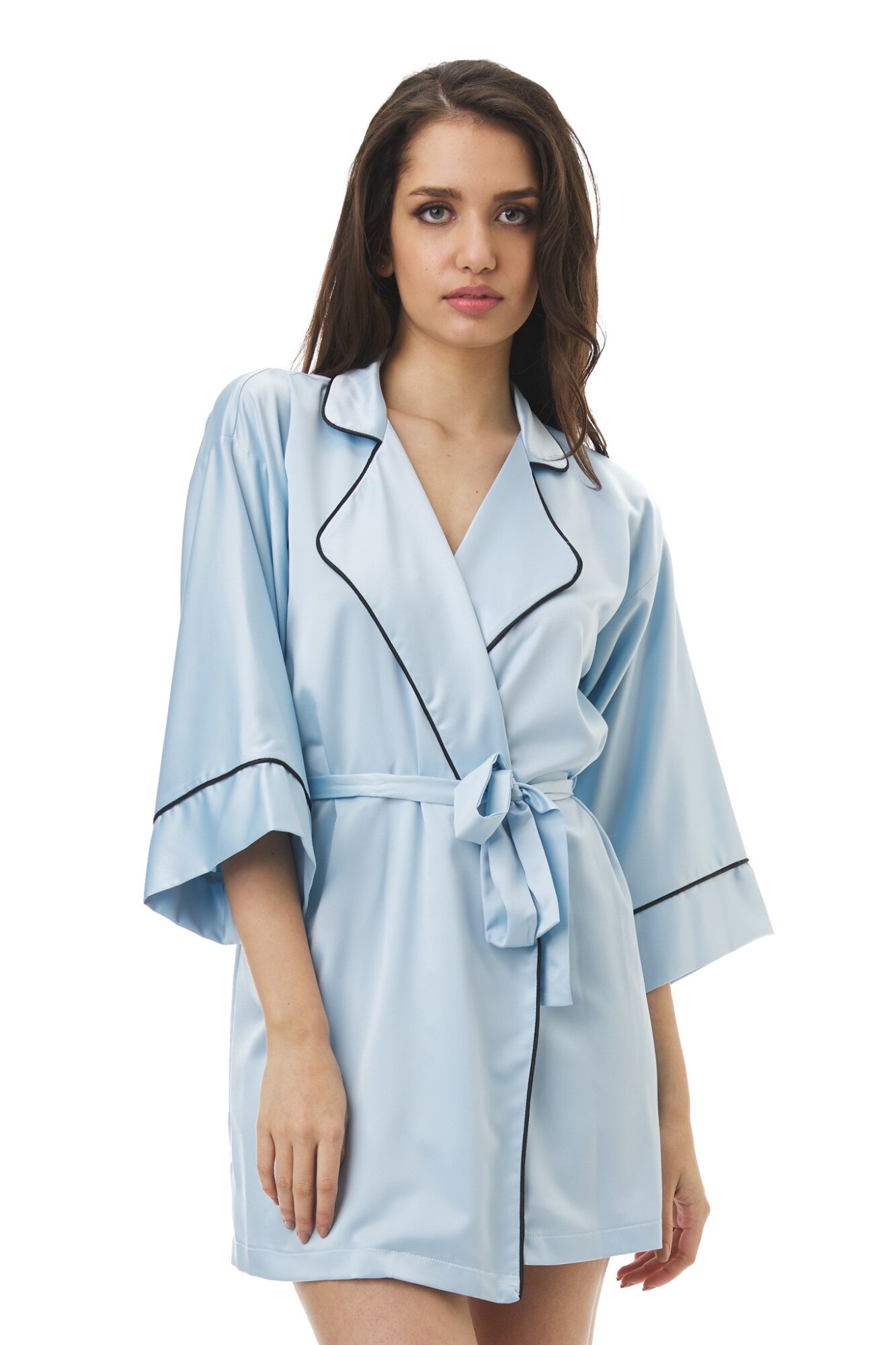 Halat En Privé din satin de matase, Model Roua, Bleu, S - eMAG.ro