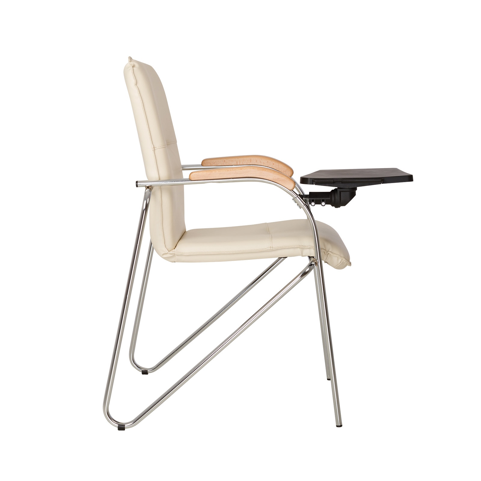 Set 2 scaune vizitator SAMBA Wood cu masuta rabatabila, Crem piele ...