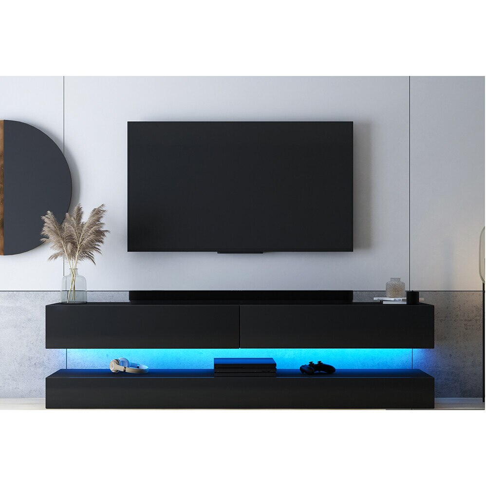 Comoda tv cu Led 140 cm negru lucios MDF, Led RGB cu telecomanda - eMAG.ro