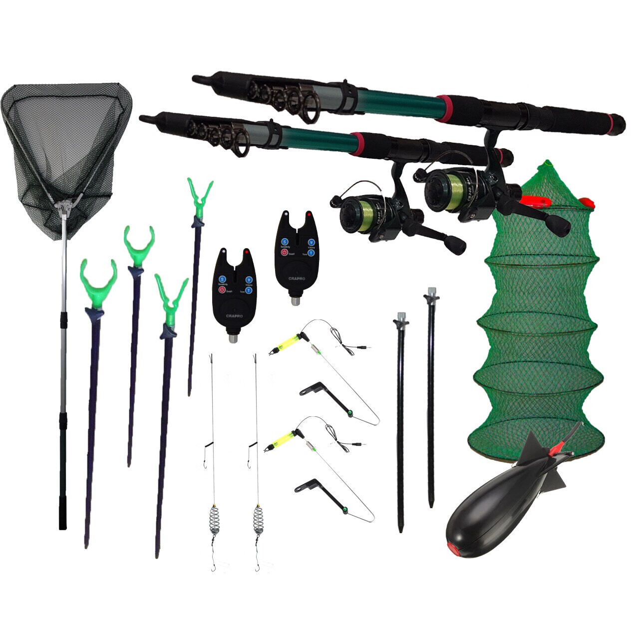 Set complet pescuit format din 2 lansete, 2 mulinete, 4 suporti, 2 ...