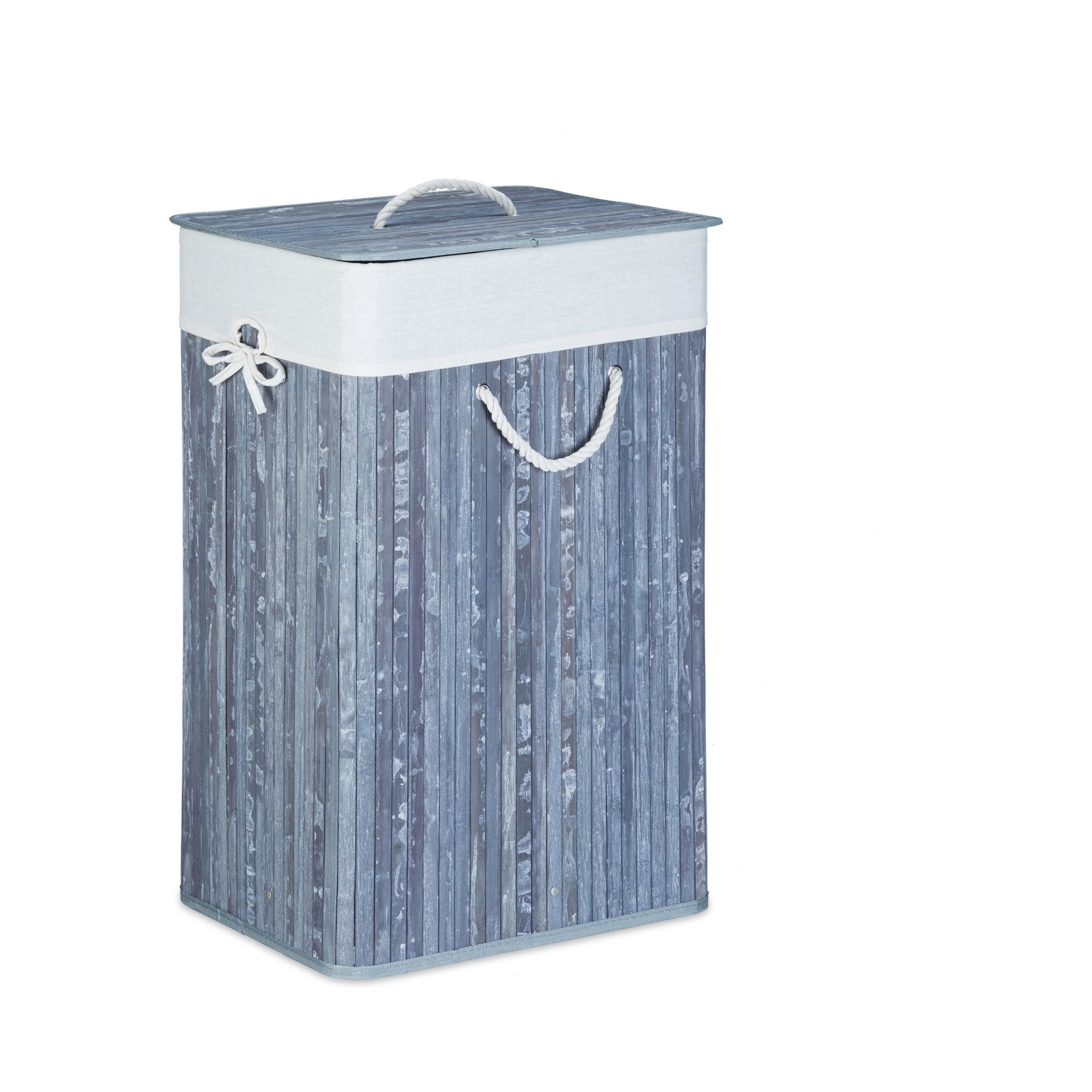 Cos rufe bambus, 82 litri, pliabil, cu capac, gri petrol, Relaxdays ...