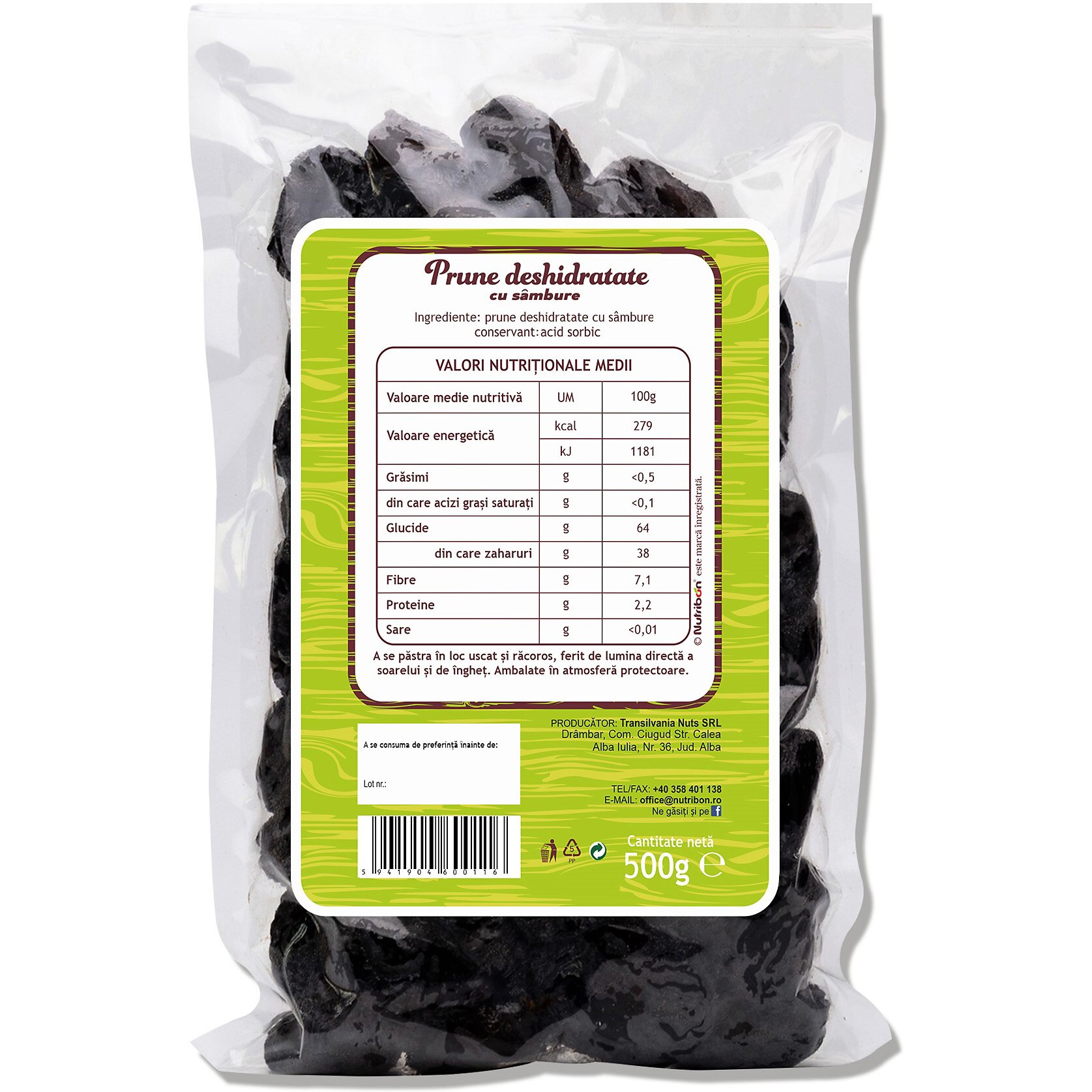 Prune deshidratate Nutribon, 500g, cu samburi - eMAG.ro
