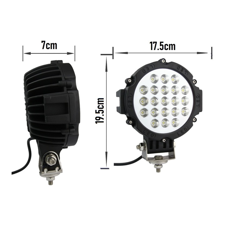 Proiector LED Auto Offroad 63W 12V-24V, 5200 Lumeni, Negru, Spot Beam ...