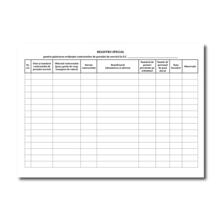 Registru special pentru pastrarea evidentei contractelor de prestari ...
