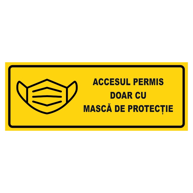 Sticker pentru geam, accesul permis doar cu masca de protectie, negru ...