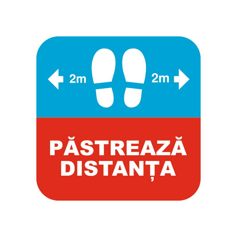 Sticker atentionare, pastreaza distanta, coronavirus, alb-albastru-rosu ...