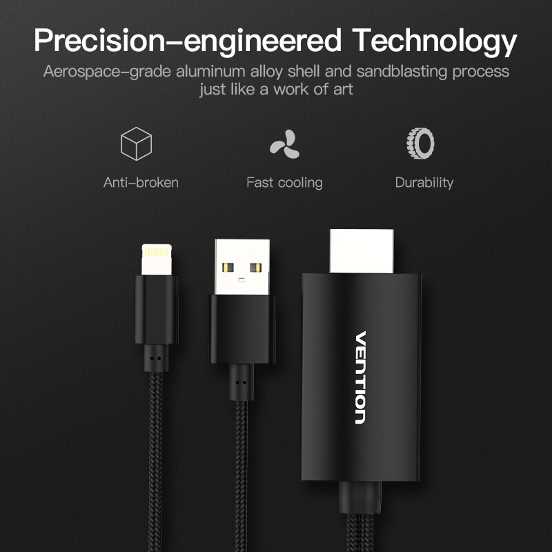 Преходен кабел 8pin, към HDMI, Черен, 2 метра, Vention - eMAG.bg
