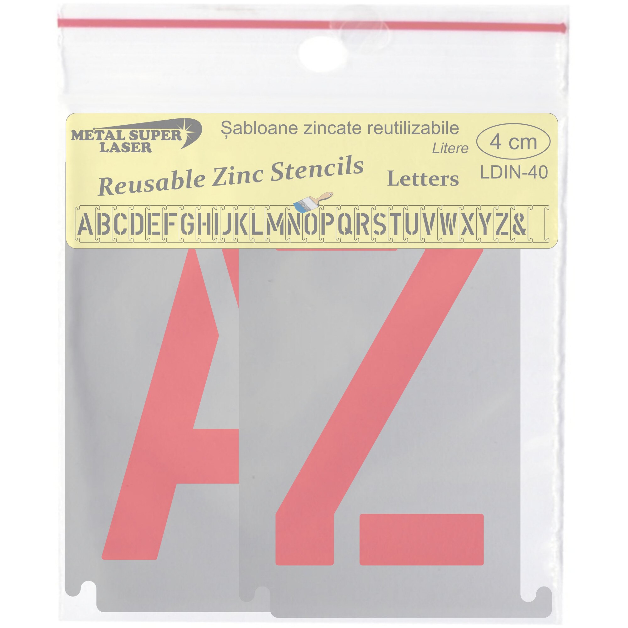 Set sabloane vopsire din metal zincat, font LDIN 40mm, litere, 28 piese ...