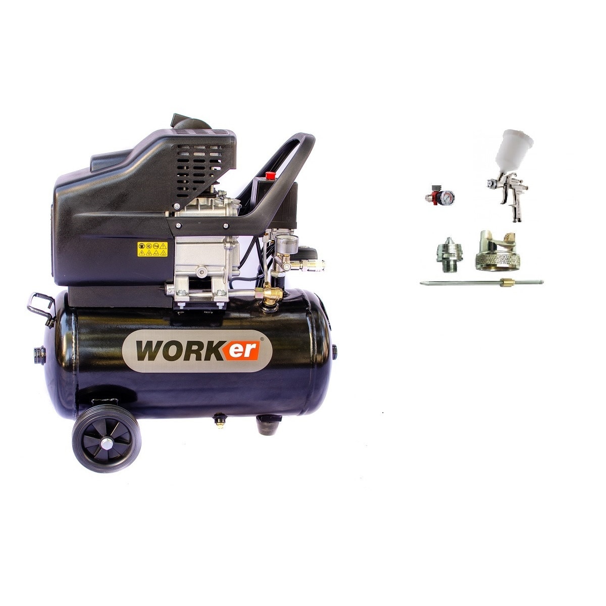 Compresor Technoworker 24 L, 2 CP, 206 l/min + Pistol de vopsit ATK-17 ...