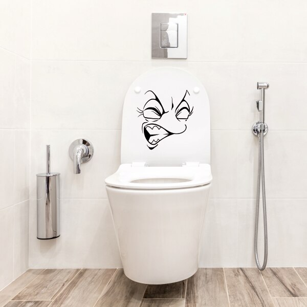 Sticker pentru vasul de toaleta, cu emoji amuzant, negru, 25 x 26 cm ...