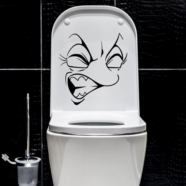 Sticker pentru vasul de toaleta, cu emoji amuzant, negru, 25 x 26 cm ...