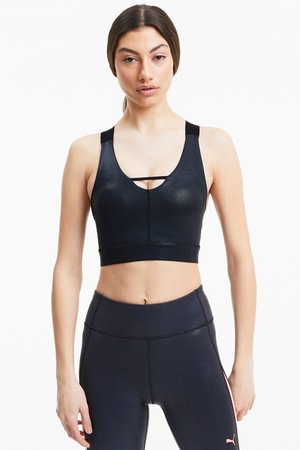Puma, Bustiera cu sustinere medie, pentru fitness Pearl, Negru, XL ...