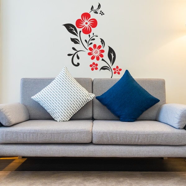 Sticker cu flori decorative, pentru orice incapere, negru-rosu, 80 x 63 ...