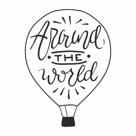 Sticker around the world, pentru perete, living, negru, 57 x 77 cm ...