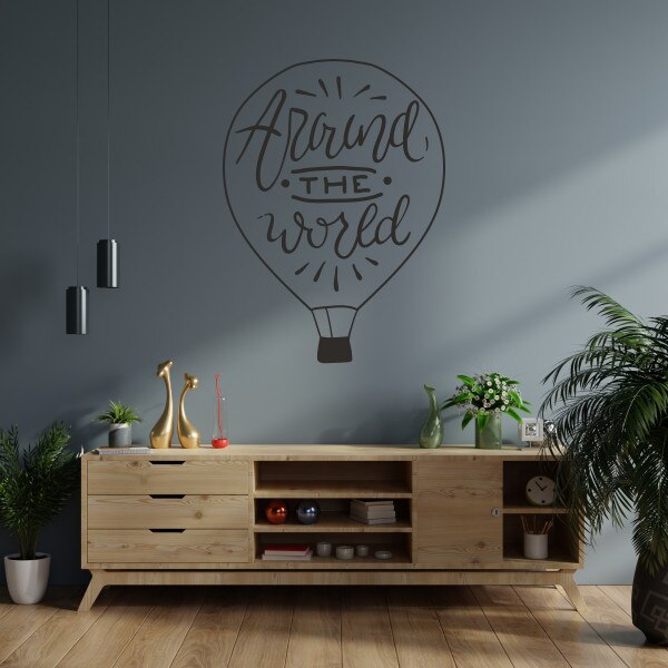 Sticker around the world, pentru perete, living, negru, 57 x 77 cm ...