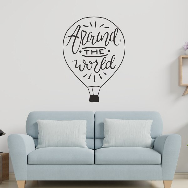 Sticker around the world, pentru perete, living, negru, 57 x 77 cm ...