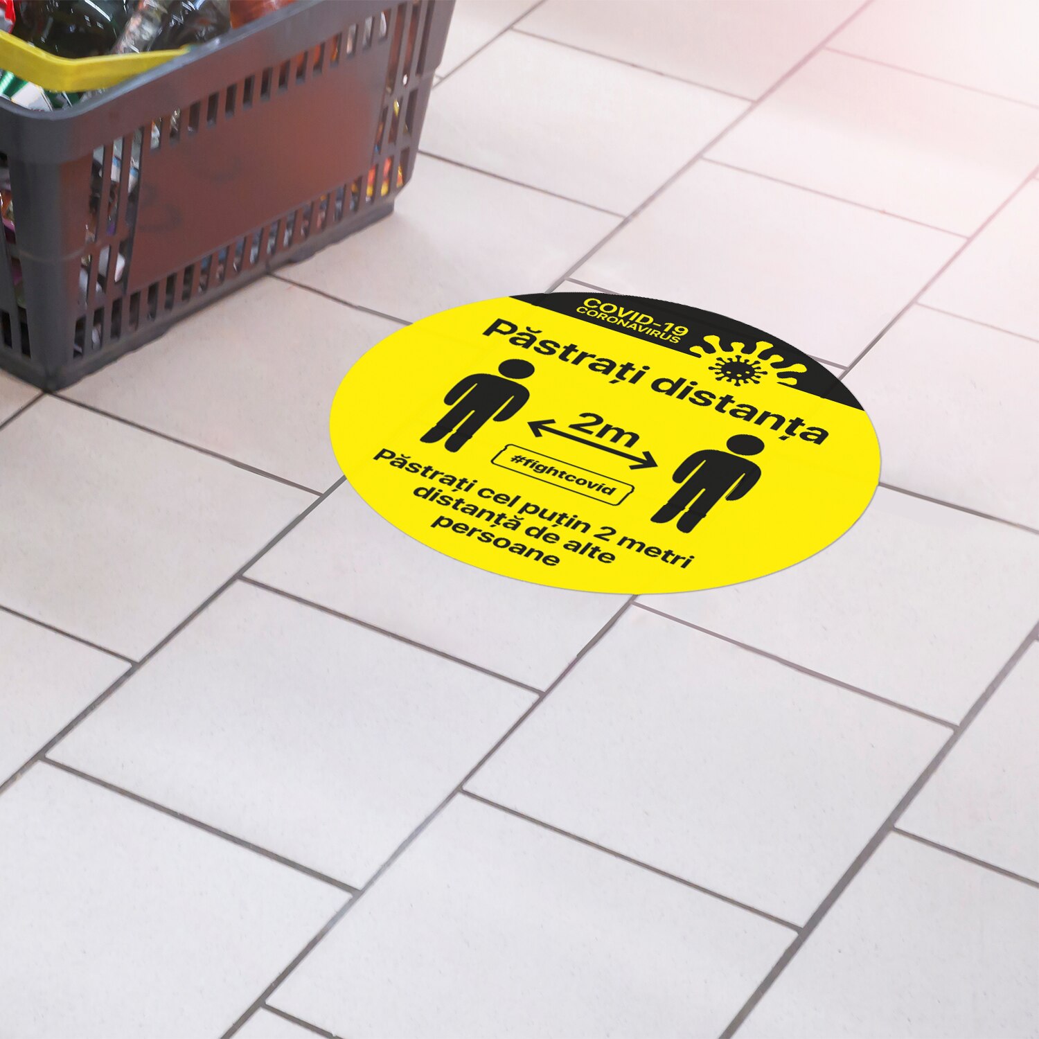 Autocolant distantare Covid-19, ADC4, cerc, galben, 30 x 30 cm - eMAG.ro