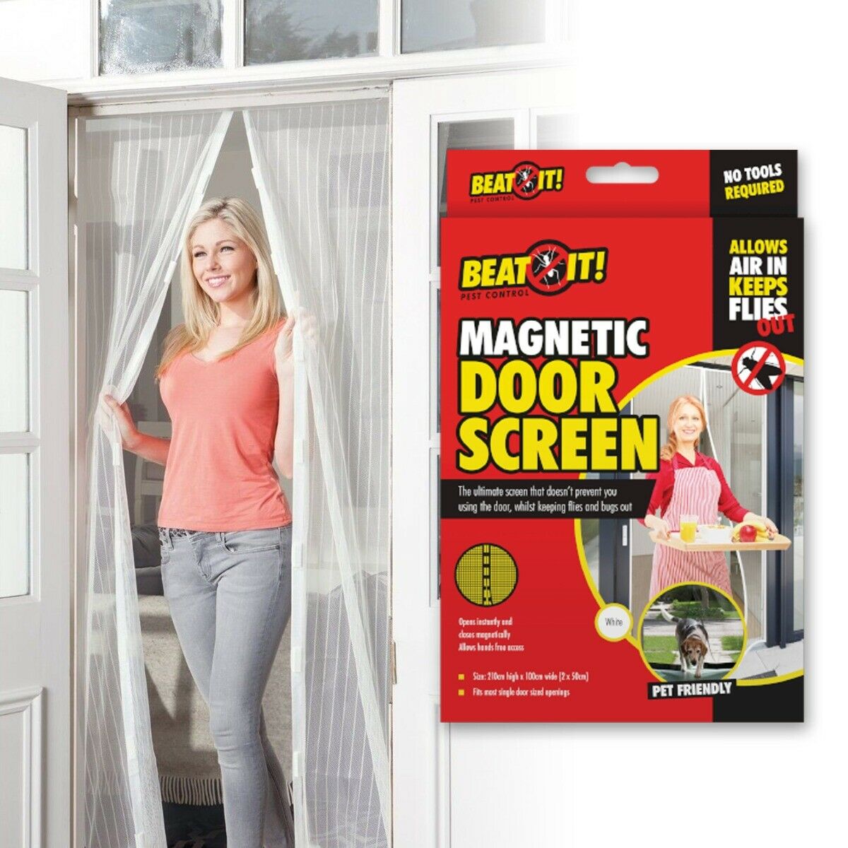 Plasa / Perdea anti-insecte, cu inchidere magnetica, 210 x 100 cm, alb ...