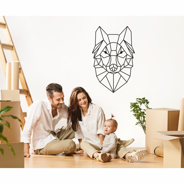 Sticker decorativ pentru perete cu animal forma geometrica, lup, negru ...