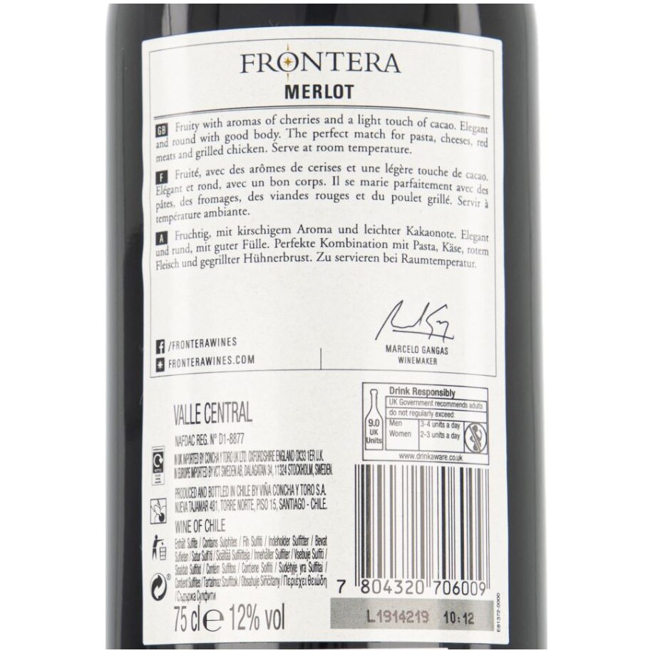 Vin Rosu Concha Y Toro Frontera Merlot, 12%, 0.75l - eMAG.ro