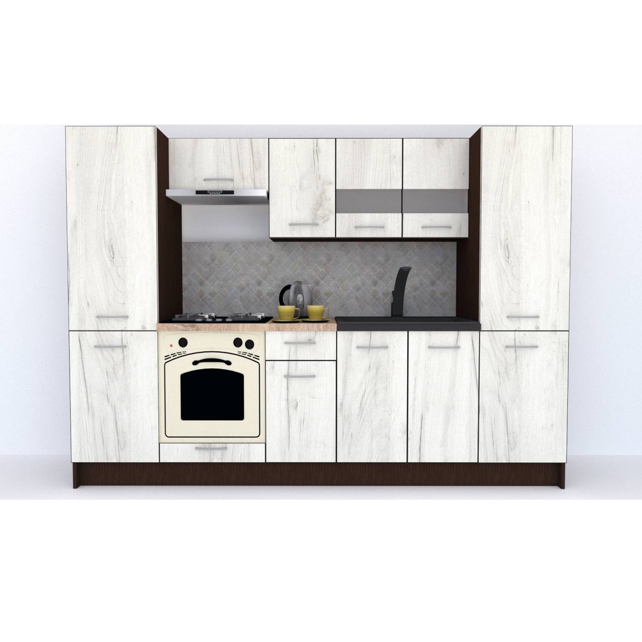 Set Bucatarie Marina New 280 A, Wenge / Decor K001, 280 x 195,5 x 60 cm ...