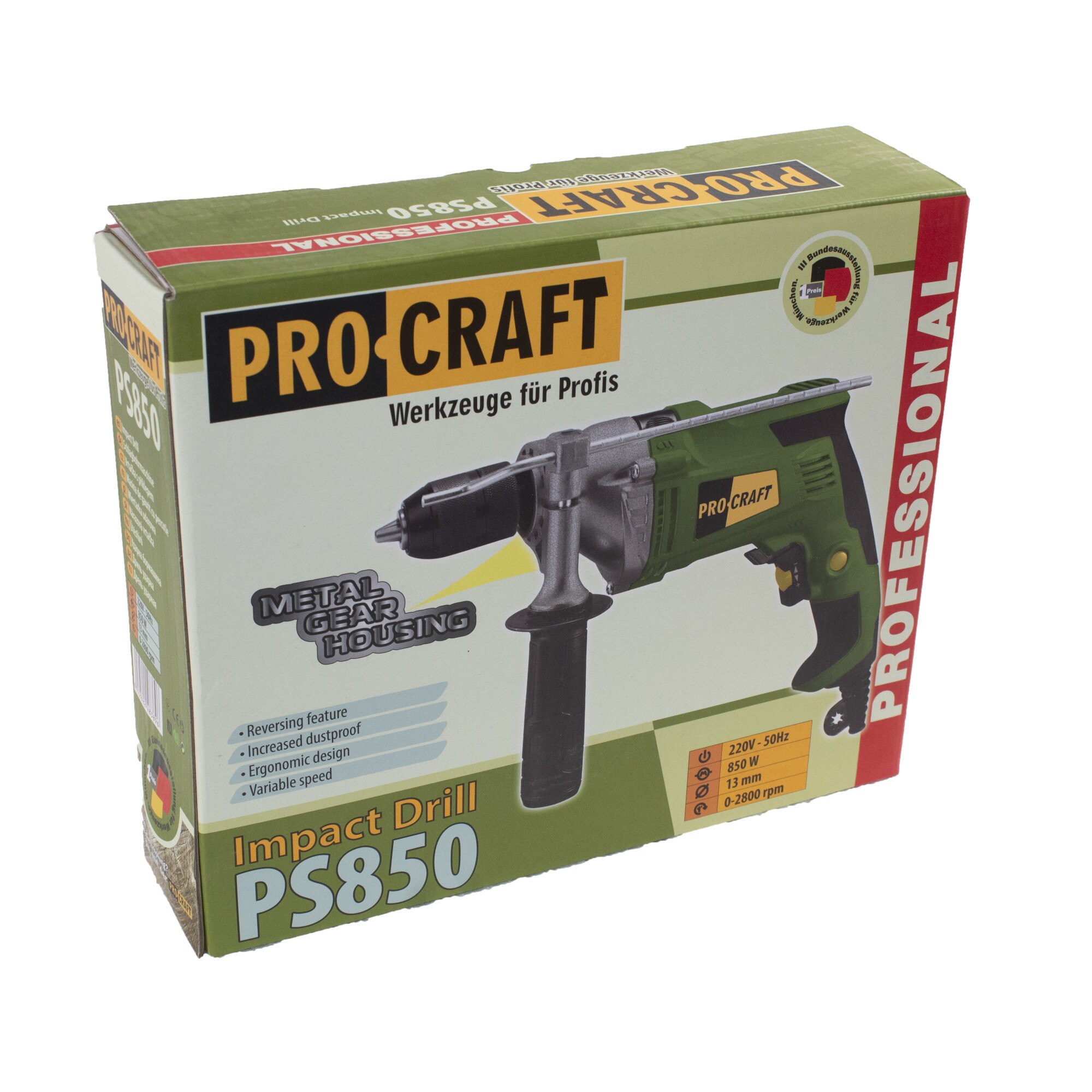 Bormasina cu percutie Procraft PS850, 0-3000rpm variator, 850W, Mandrina automata 13 mm, Model ...