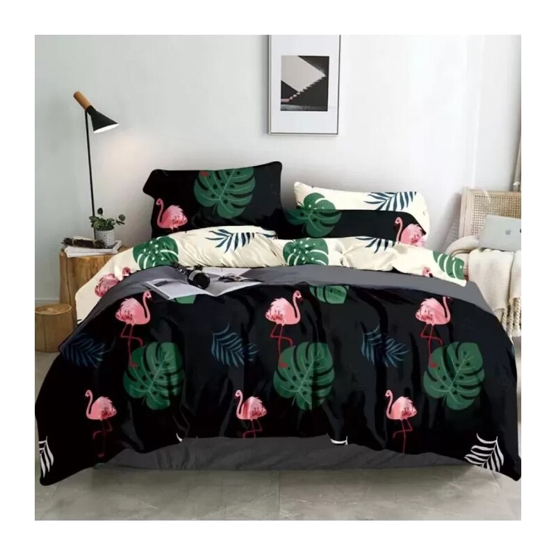 Спален комплект TM Flamingo on Leaves, Фин памук, 6 части - eMAG.bg