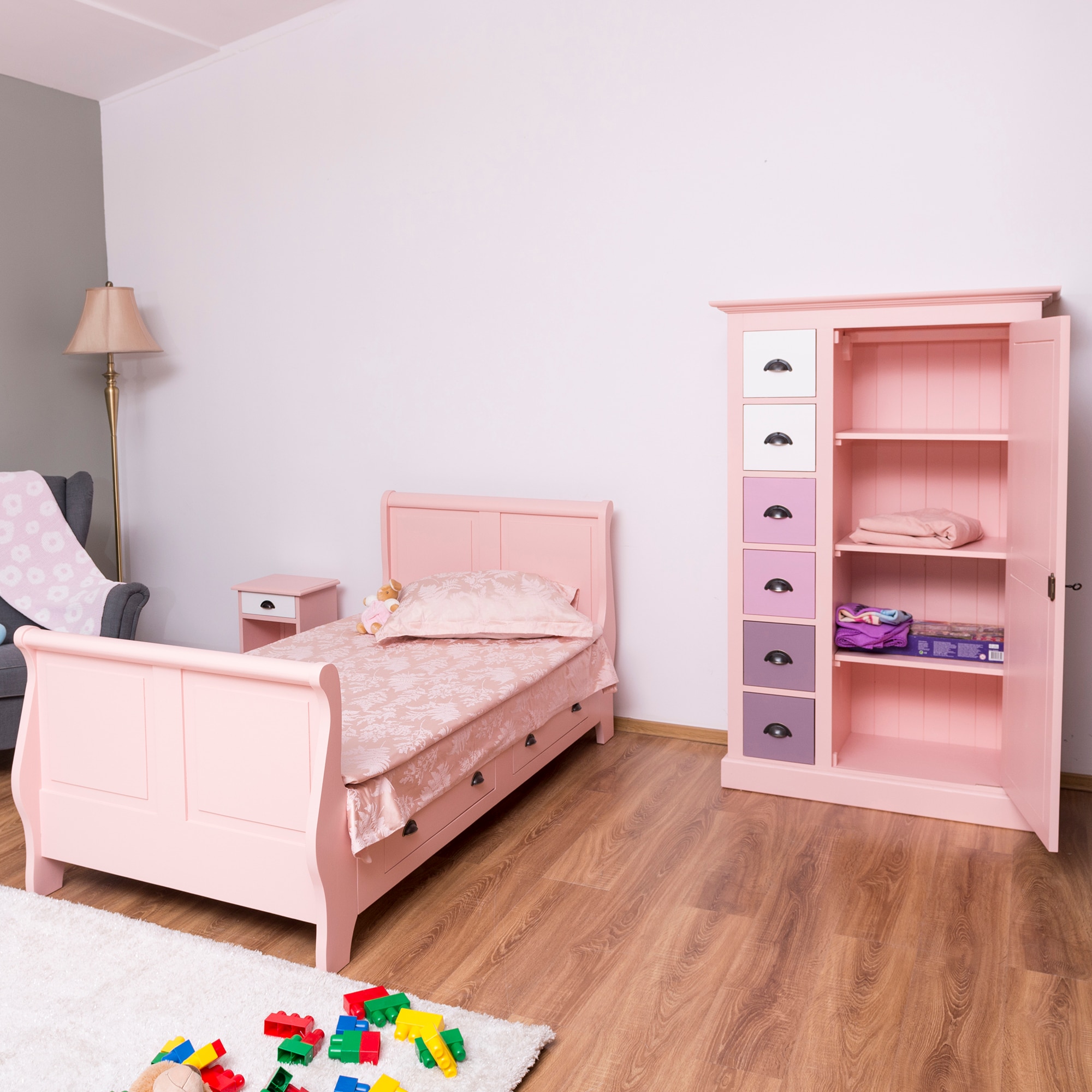 Set mobilier pentru dormitor, culoare corp pink, culoare sertare ...