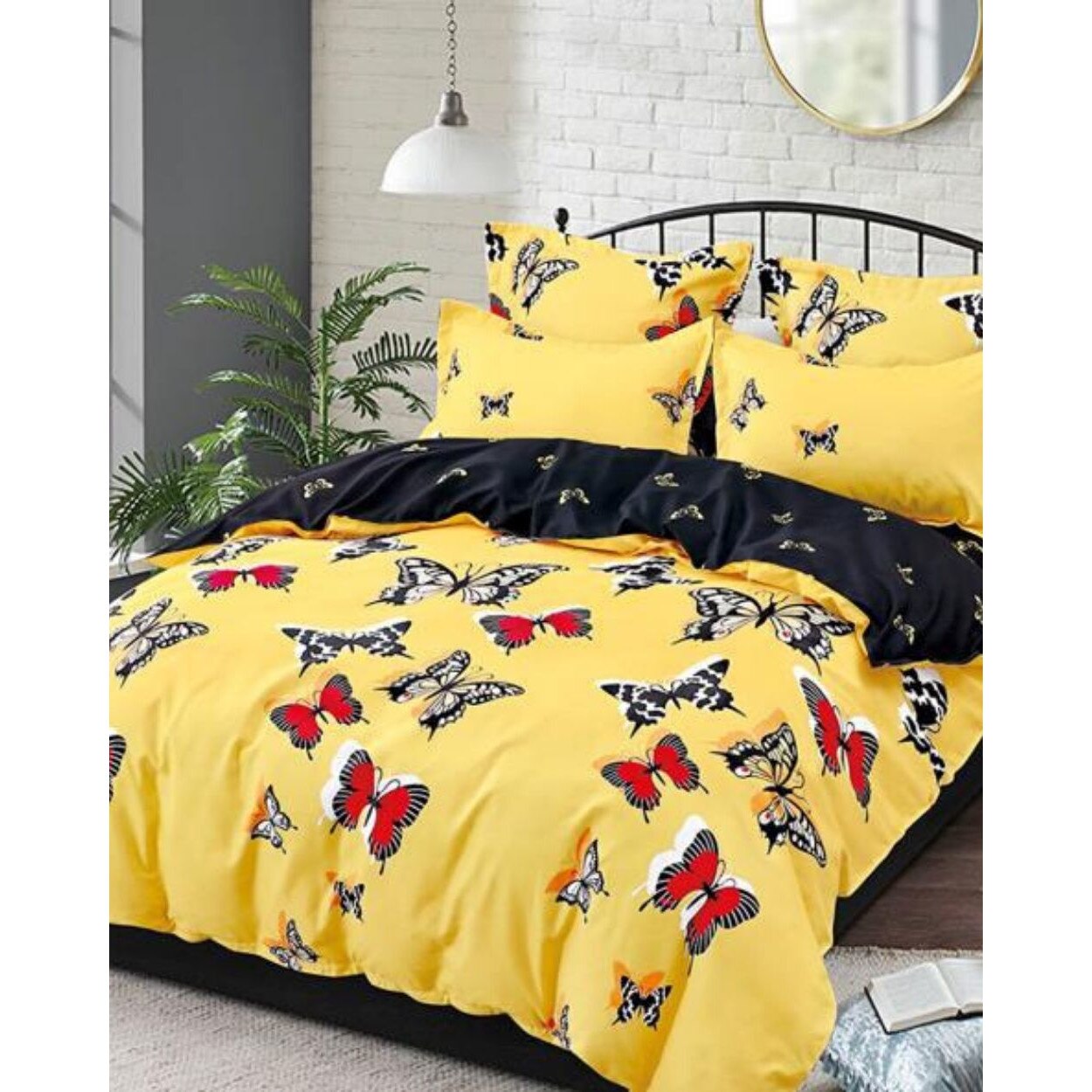 Комплект спално бельо Selena, Двулицево, Сатениран фустиан, 6 части, За ...