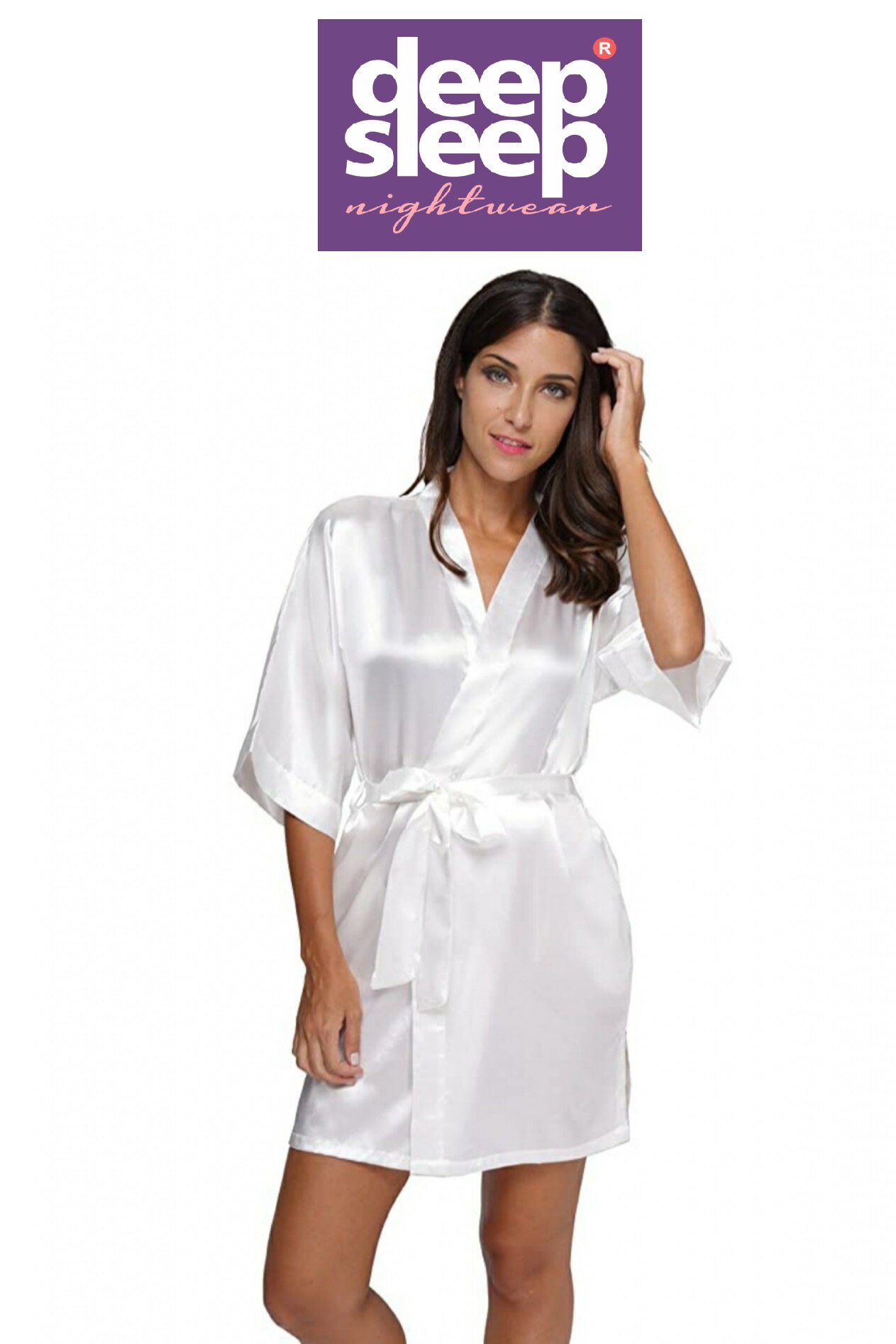 Halat din satin, Deep Sleep, alb, XL EU - eMAG.ro