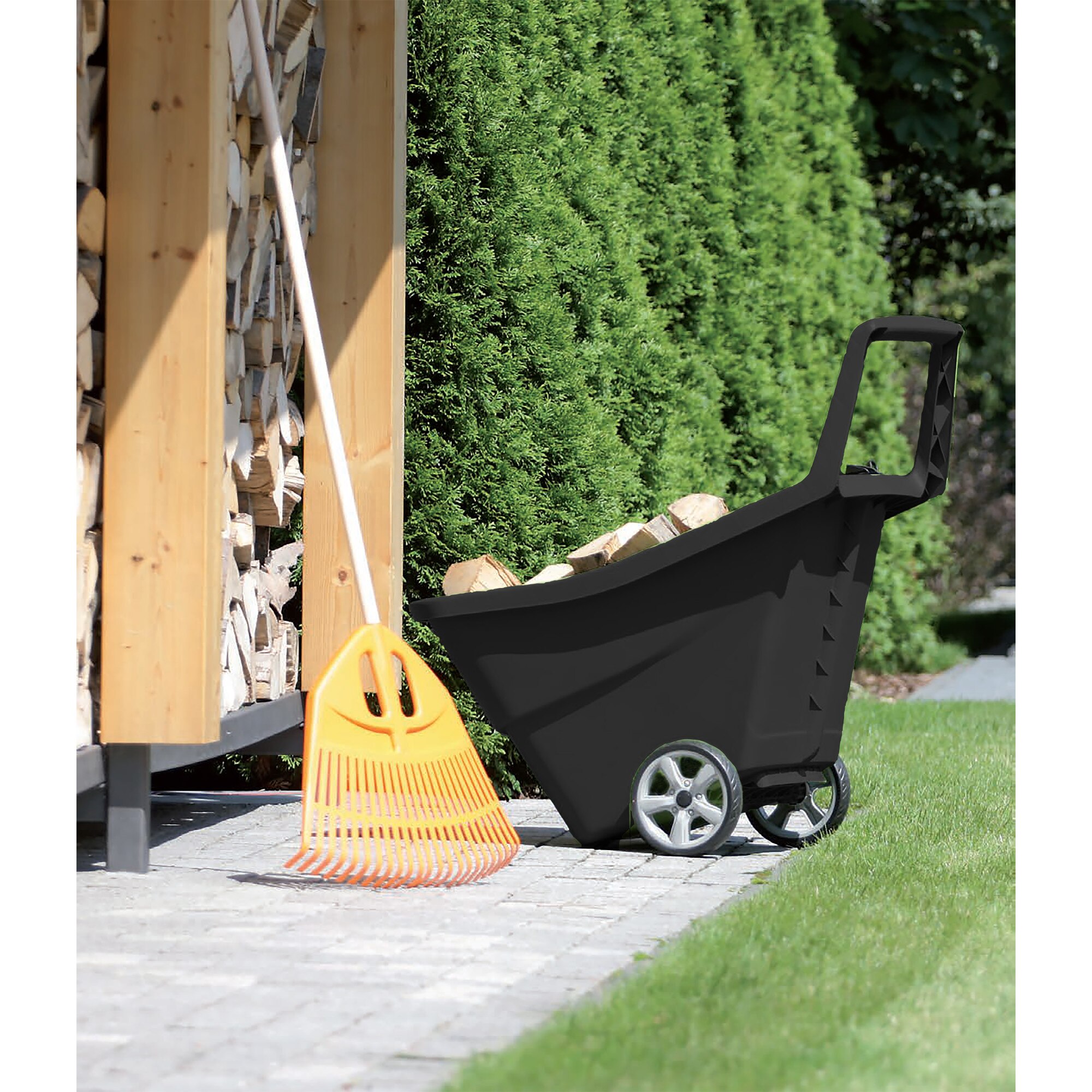 Roaba pentru gradina "LOAD & GO 3", cu roti, culoare neagra, capacitate ...