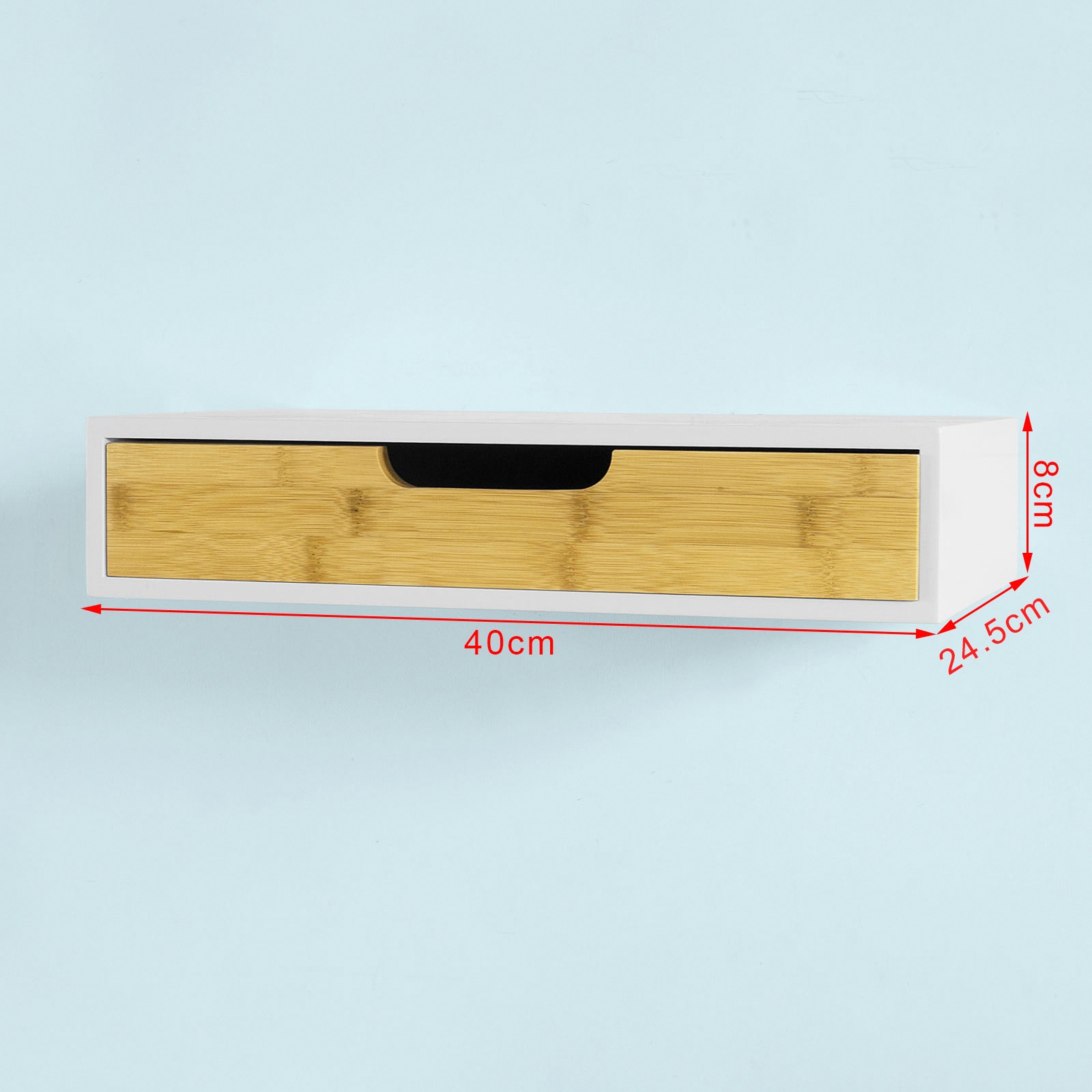 Raft suspendat cu sertar SoBuy FRG92-WN, MDF/Bambus, 40 x 24 x 8 cm ...