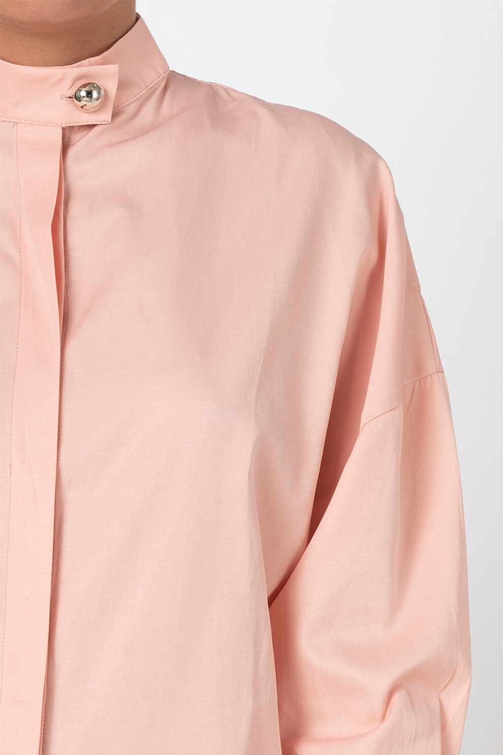 Trendyol, Camasa cu maneci cazute si guler Mao, Roz pastel, 36 - eMAG.ro