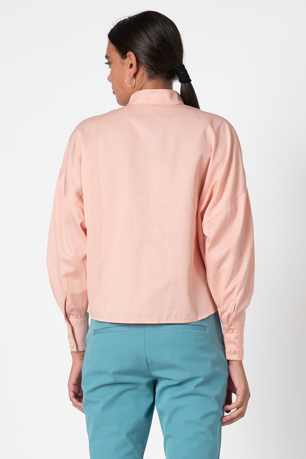 Trendyol, Camasa cu maneci cazute si guler Mao, Roz pastel, 36 - eMAG.ro