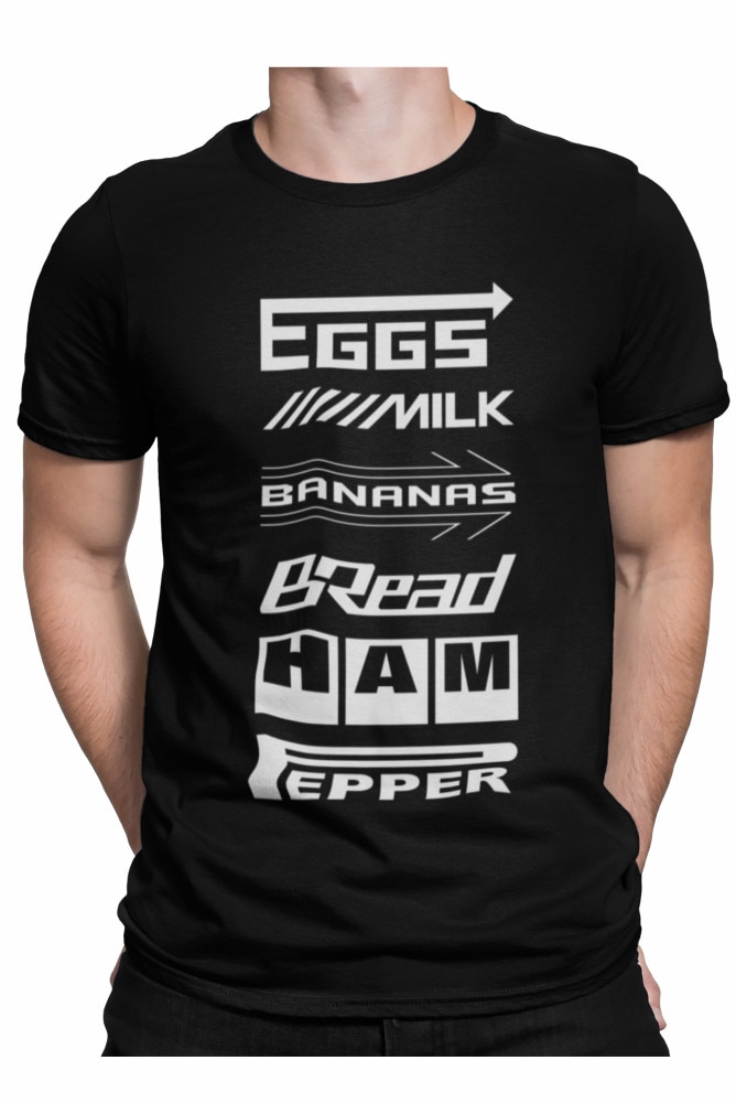 Személyre szabott póló, autó, tojás tej banán kenyér sonka bors, L ...